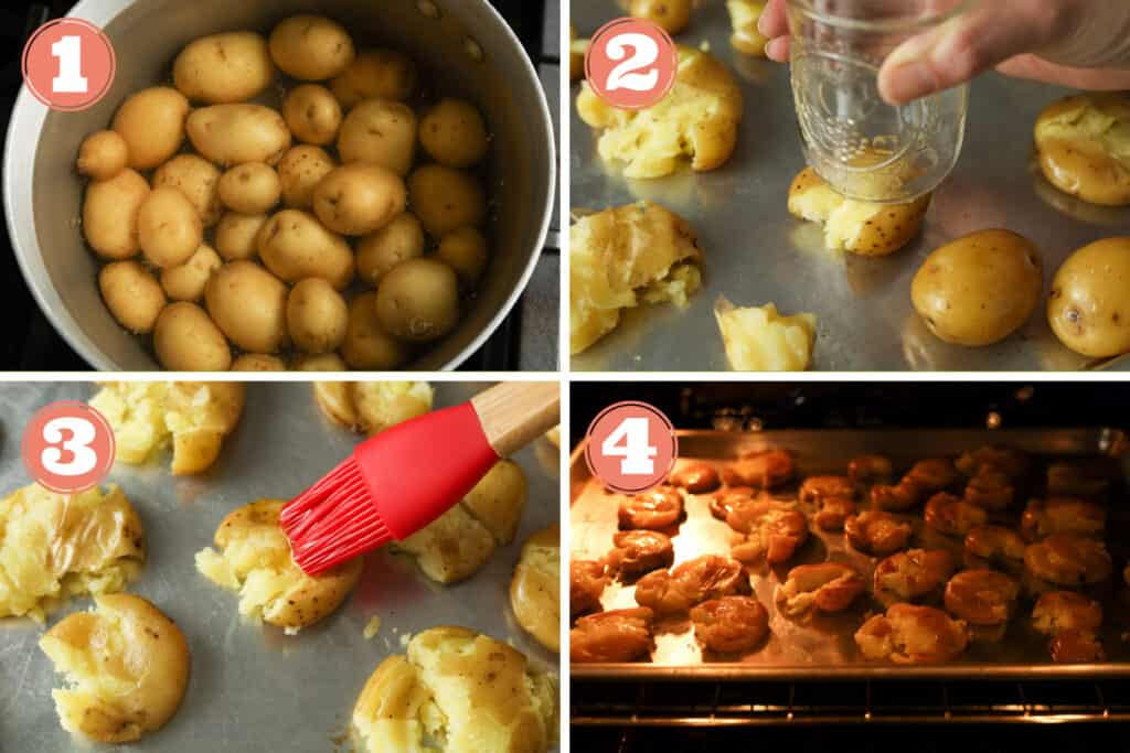 Crispy Smashed Mini Potatoes - A Peachy Plate