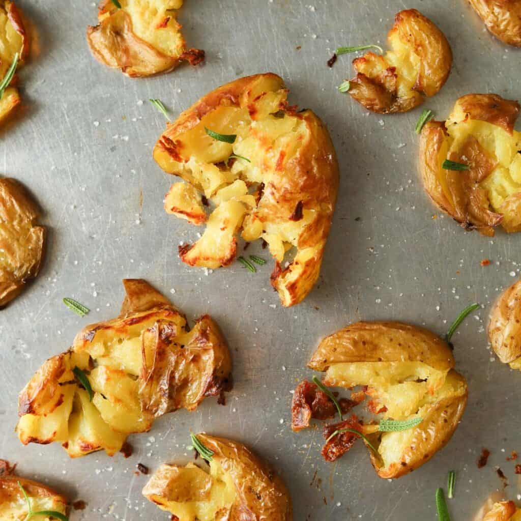 Crispy Roasted Mini Smashed Potatoes - A Peachy Plate