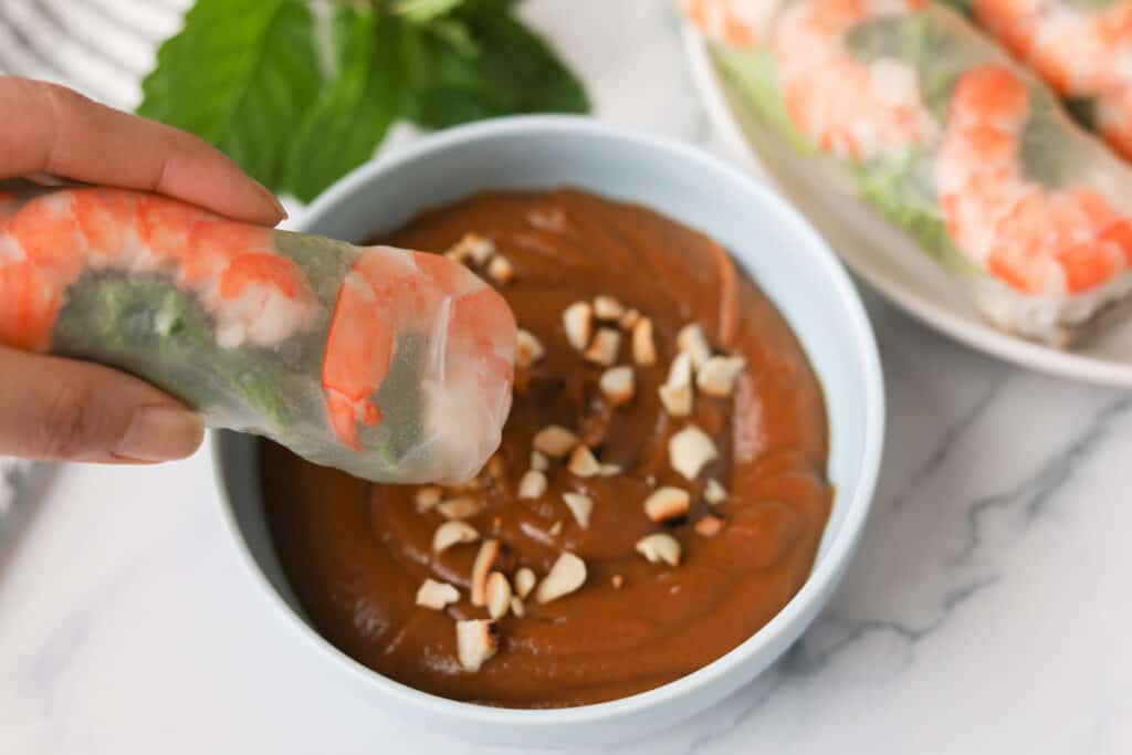 5 Minute Peanut Dipping Sauce for Spring Rolls - A Peachy Plate